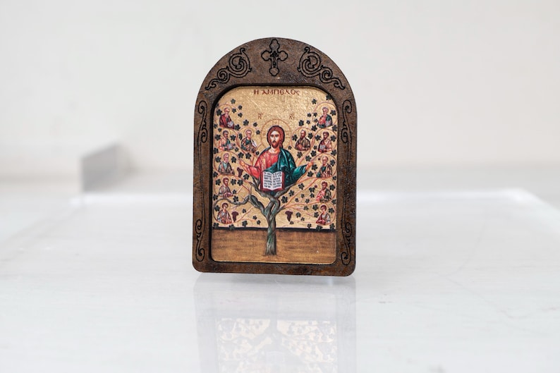 Jesus Christ Icon With Apostles, Ampelos True Vine Compact Wooden Icon ...