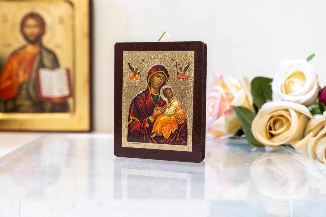 Wooden Icon With Virgin Mary of Passion Amolintos (Αμολυντος), Small ...