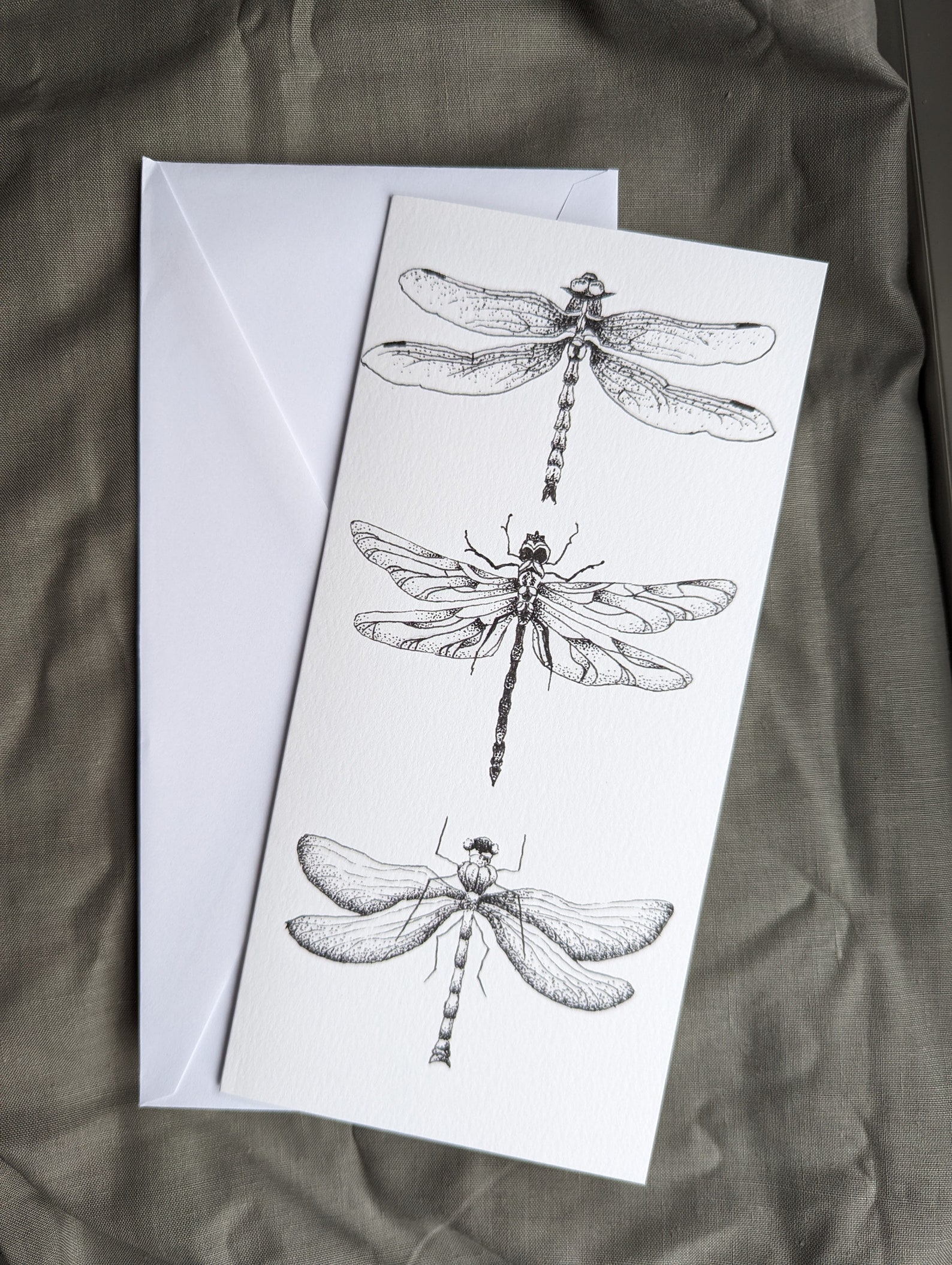 Greetings Card, Trio of Dragonflies, Pen and Ink Drawing, Wildlife Art ...