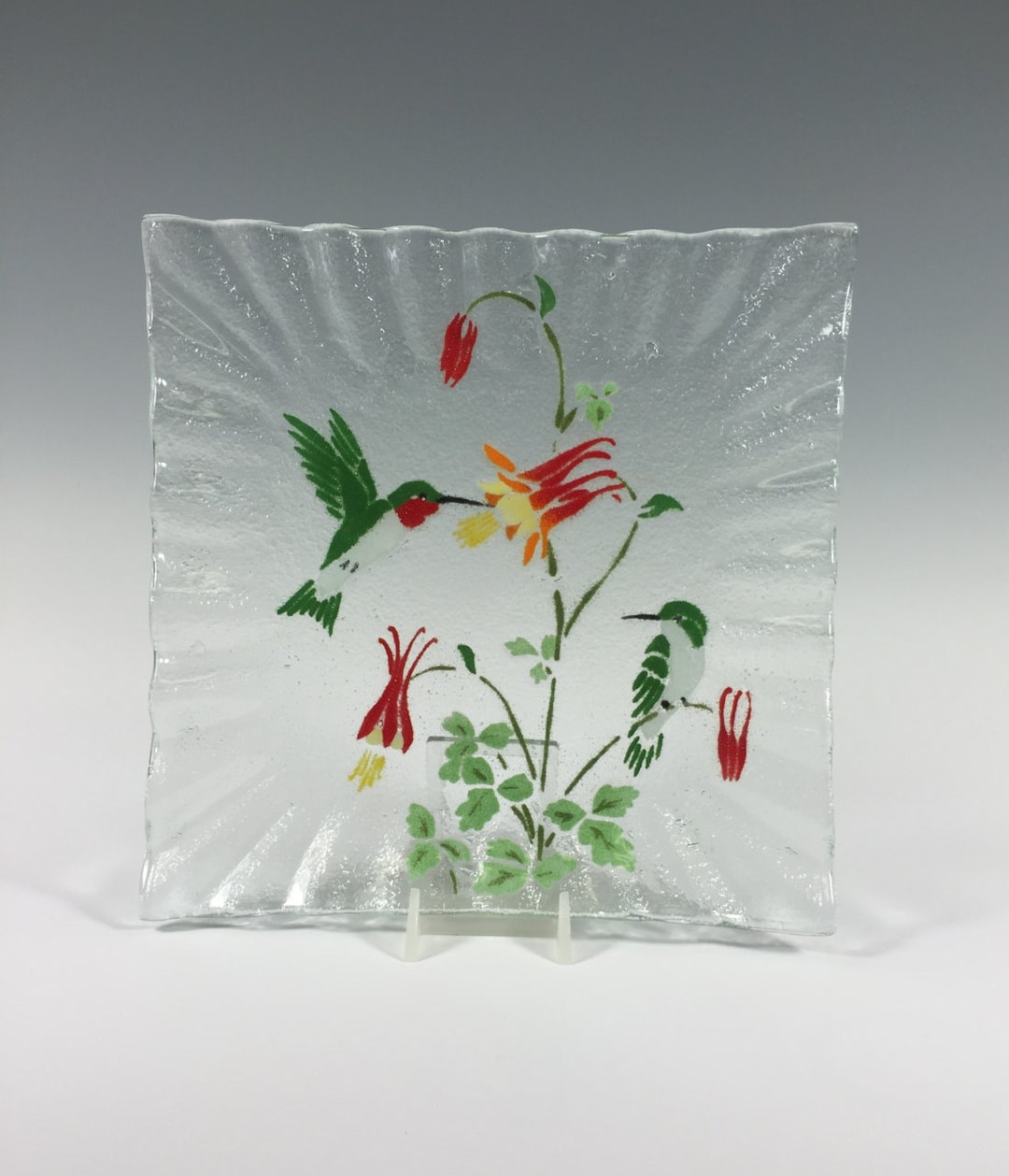 Hummingbird Dish, Hummingbird Square Plate, Fused Glass Dish ...