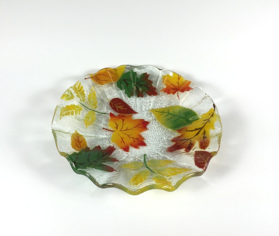 Fall Leaves Bowl, Foliage, Autumn Design, Fused Glass Dish, Fall Decor ...