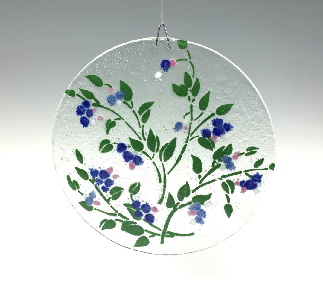 Blueberry Suncatcher, Fused Glass, Large Blueberry Window Hanging ...
