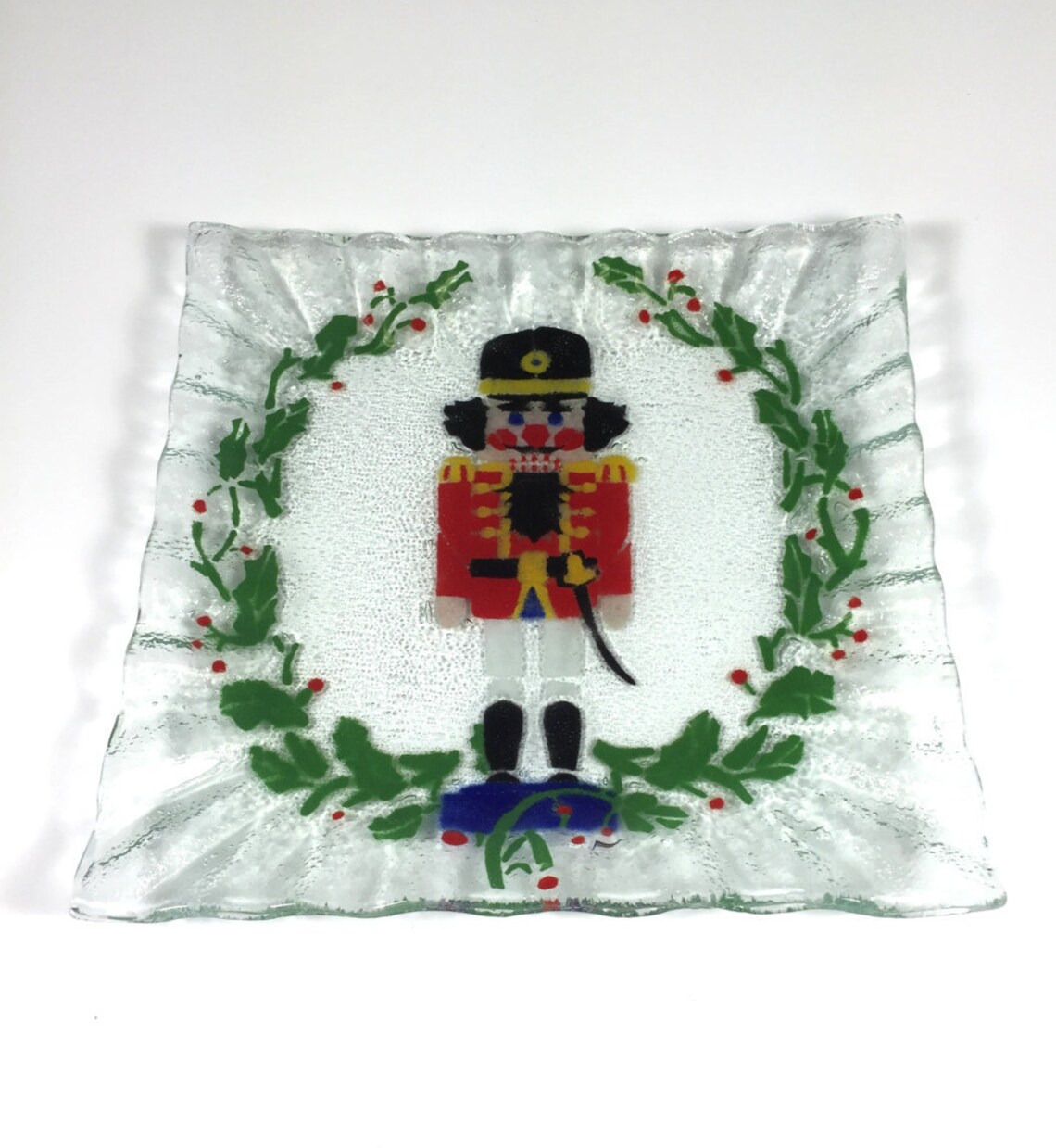Nutcracker Plate, Fused Glass Dish, Square Dish, Christmas, Holiday ...