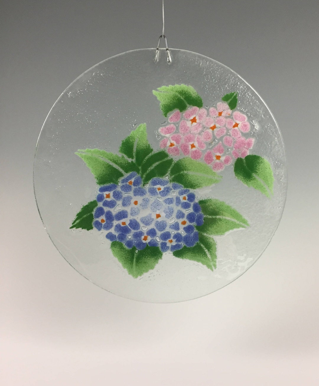 Fused Glass Hydrangea Suncatcher: Blue & Pink Flower Window Art - Etsy