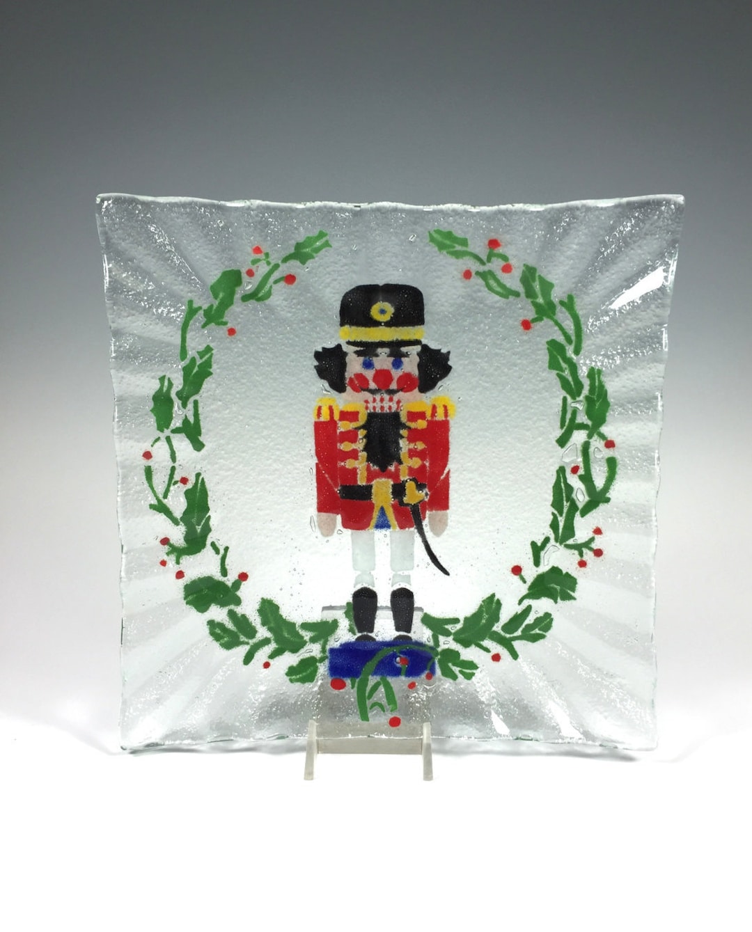 Nutcracker Plate, Fused Glass Dish, Square Dish, Christmas, Holiday ...
