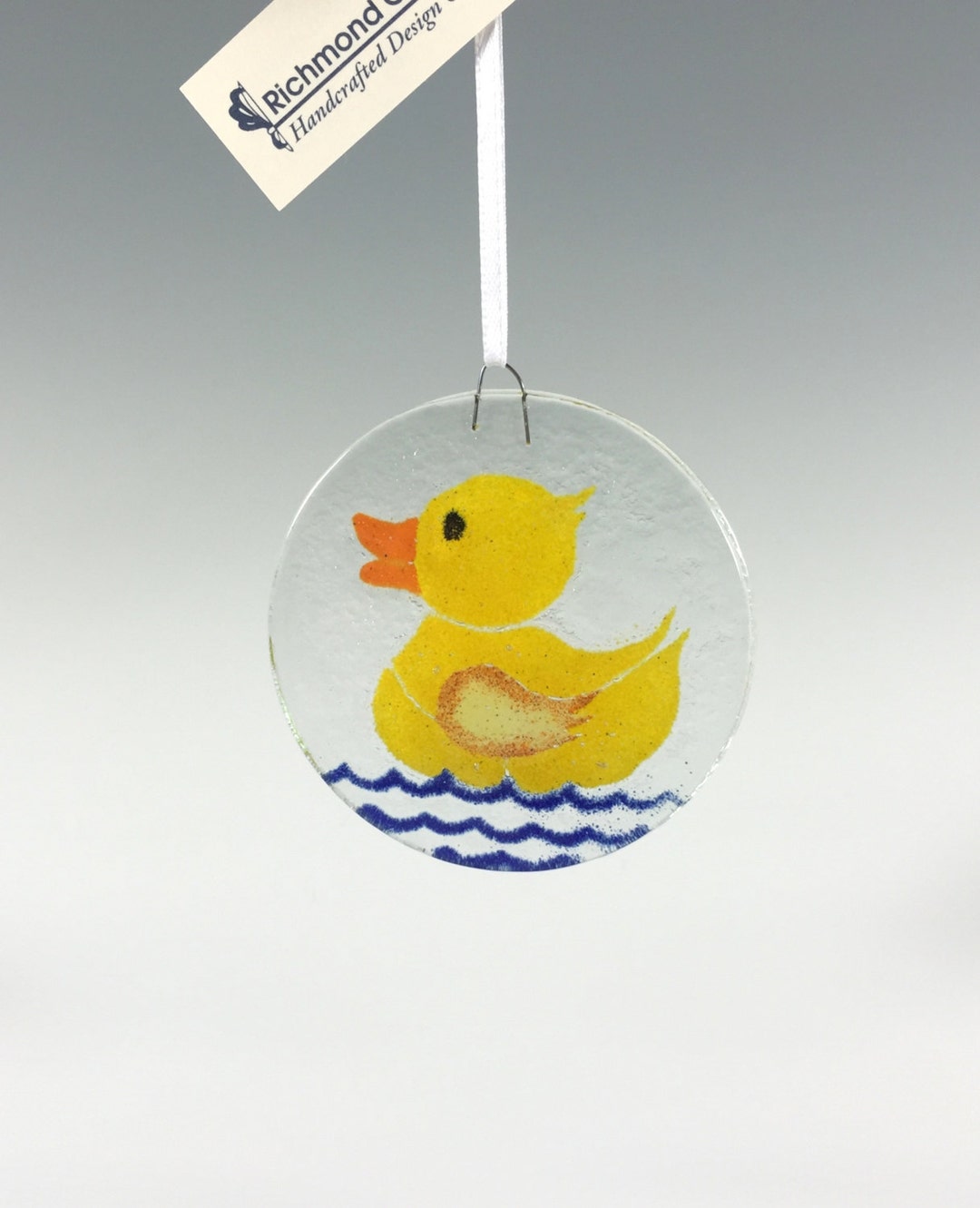Duck Ornament, Rubber Ducky, Yellow, Fused Glass, Baby Ornament, Window ...