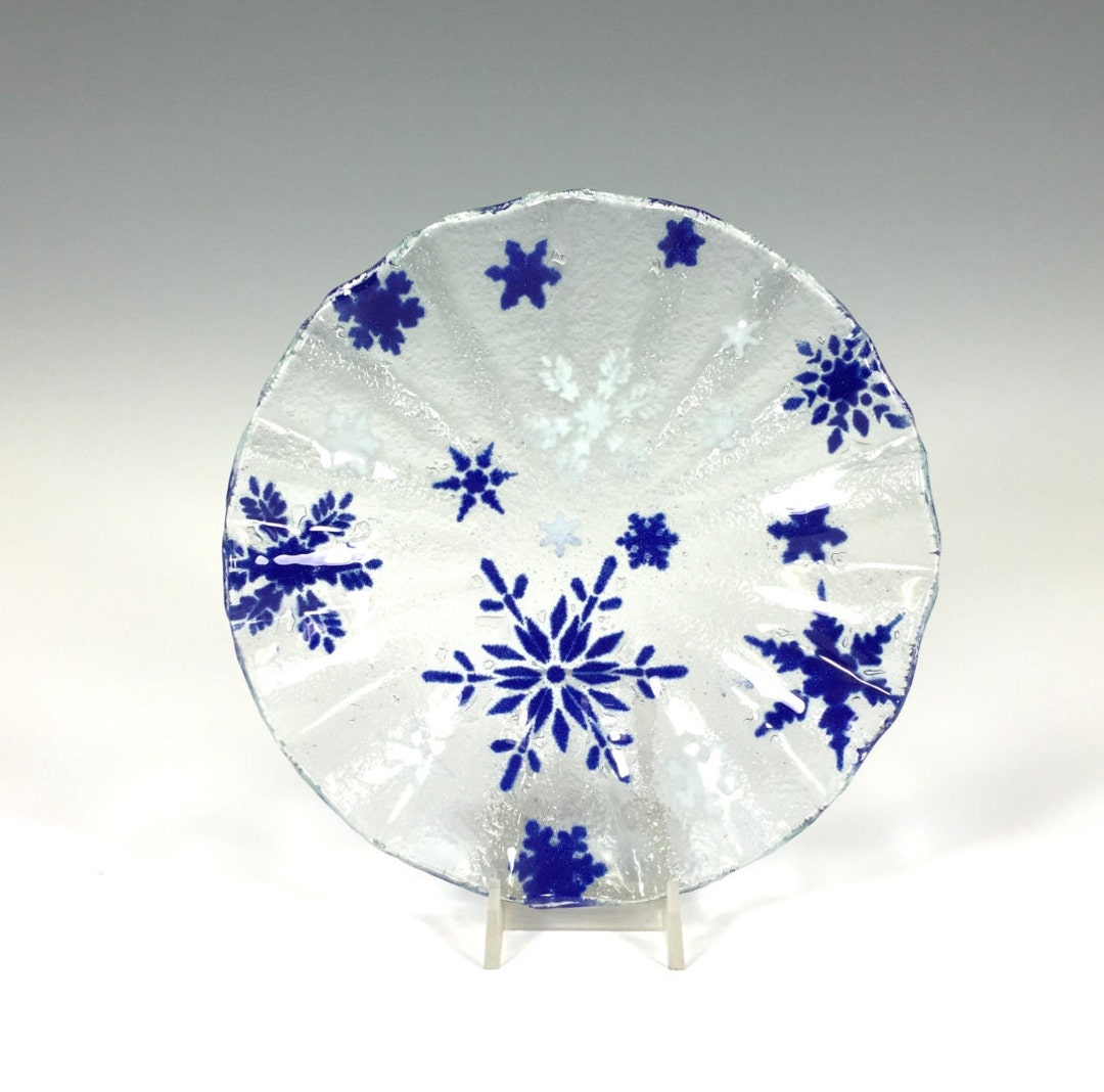 Snowflake Fused Glass Bowl: Cobalt Blue Winter Decor Dish - Etsy