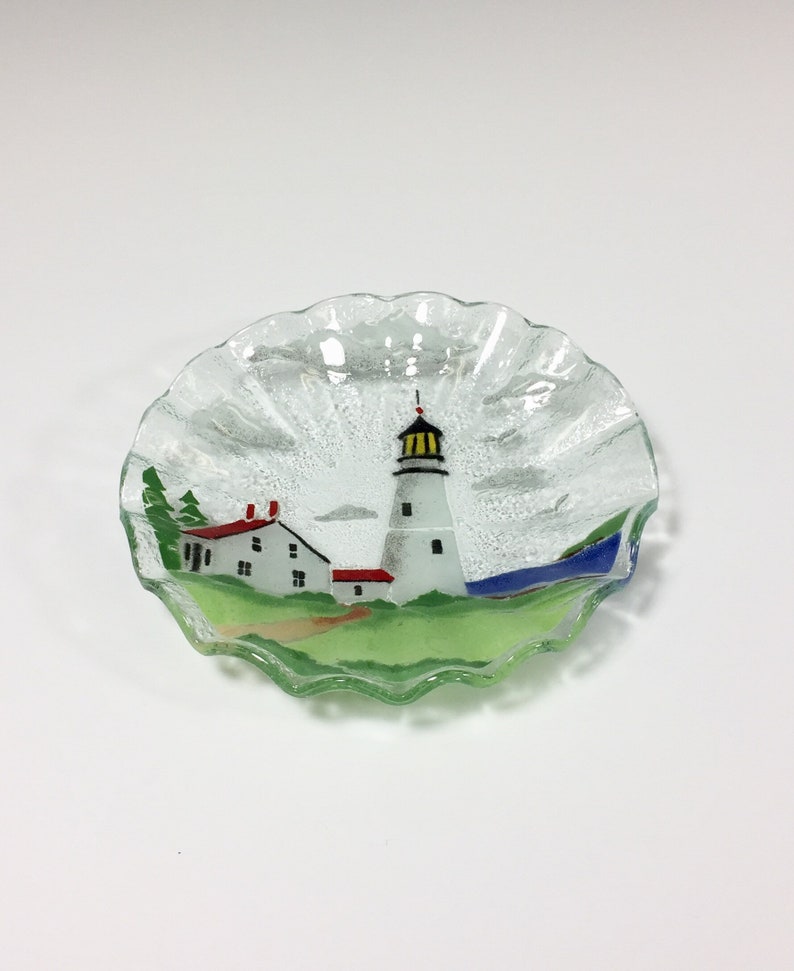Lighthouse Bowl Fused Glass Glass Dish Lighthouse Decor - Etsy