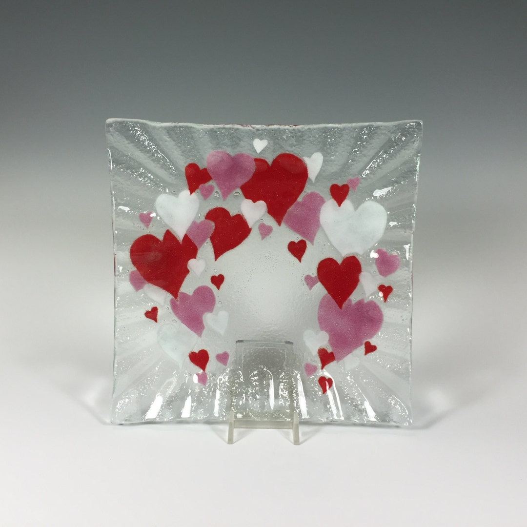 Fused Glass Hearts, Serving Dish, Valentine's Day, Red Heart, Valentine ...