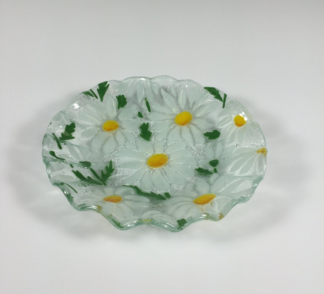 Daisy Bowl, Fused Glass, Dish, Candy Dish, Marguerite, Daisies, White ...