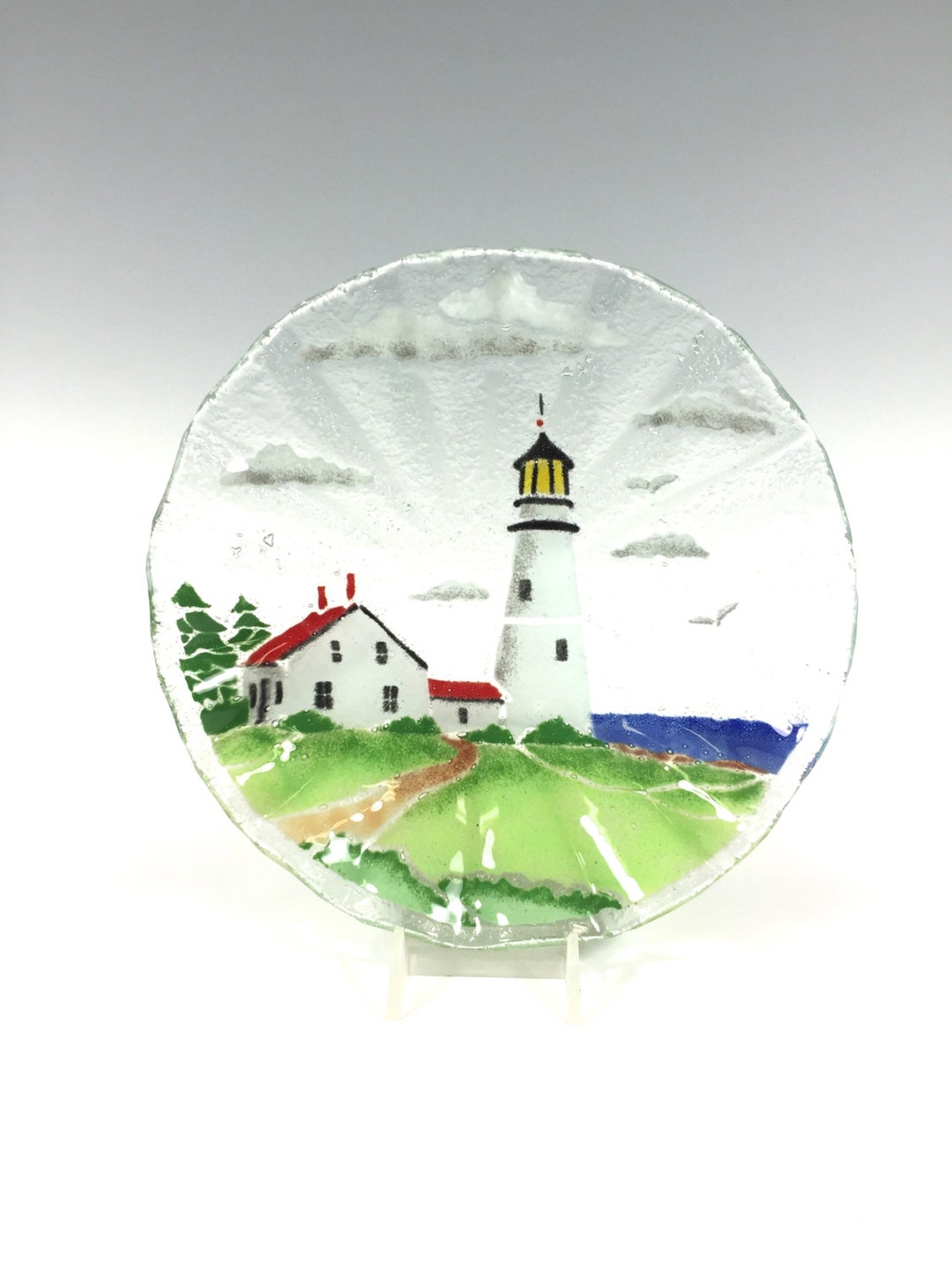 Lighthouse Bowl, Fused Glass, Glass Dish, Lighthouse Decor, Costal ...