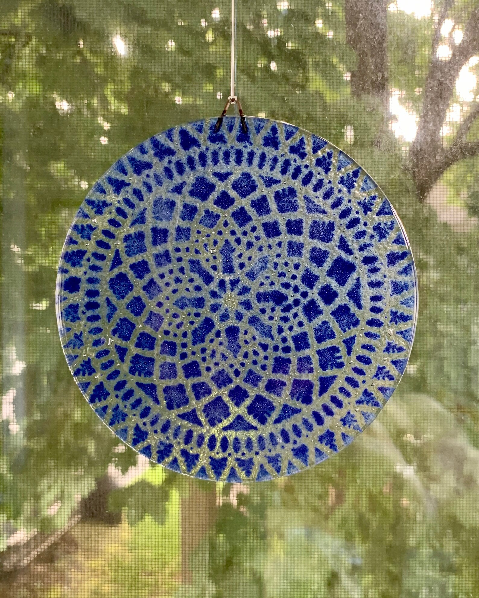 Cobalt Blue Suncatcher, Fused Glass, Lace Window Hanging, Doily, Blue ...