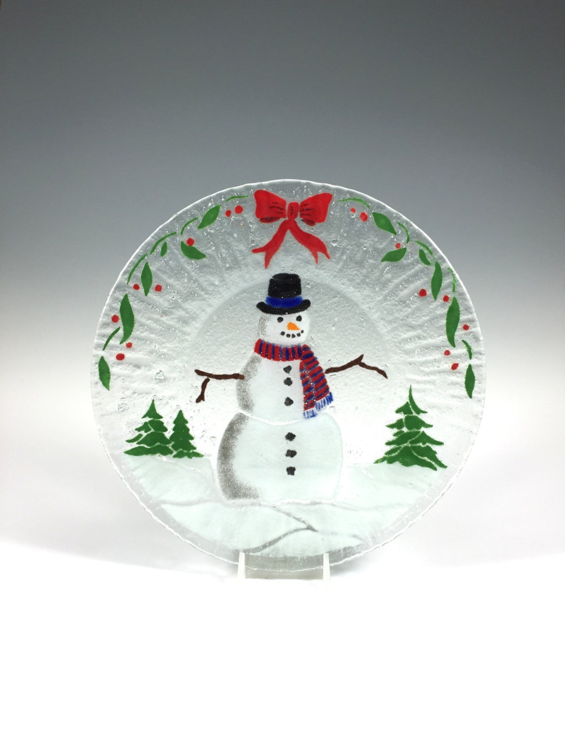 Snowman Dish Fused Glass Winter Scene | Etsy