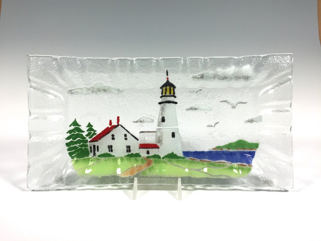 Lighthouse Tray, Fused Glass Dish, Lighthouse Decor, Seashore, Cheese ...