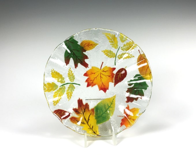 Fall Leaves Bowl, Foliage, Autumn Design, Fused Glass Dish, Fall Decor ...