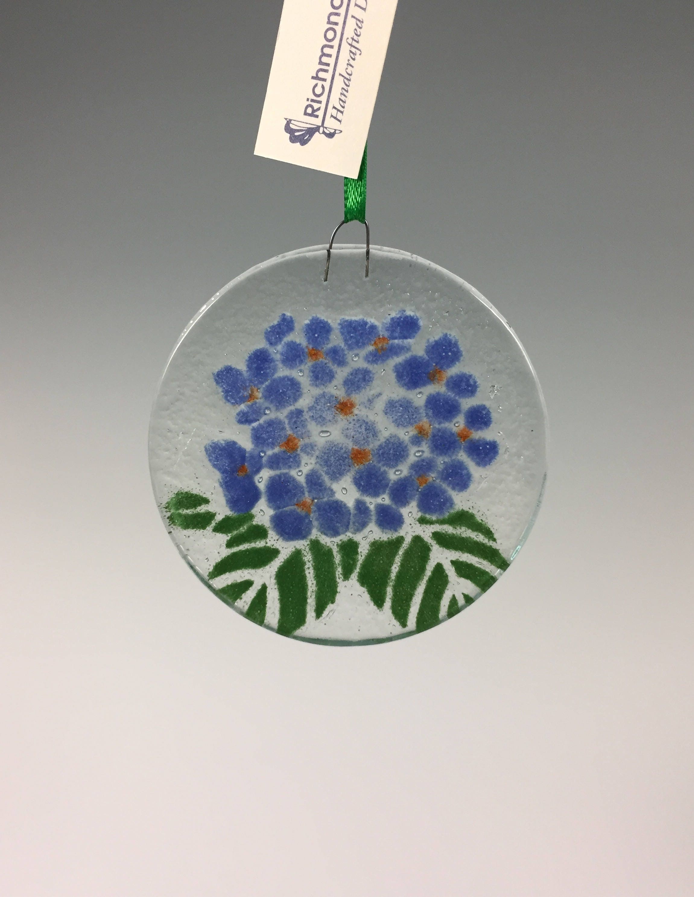 Fused Glass Hydrangea Ornament: Handmade Floral Window Hanging - Etsy