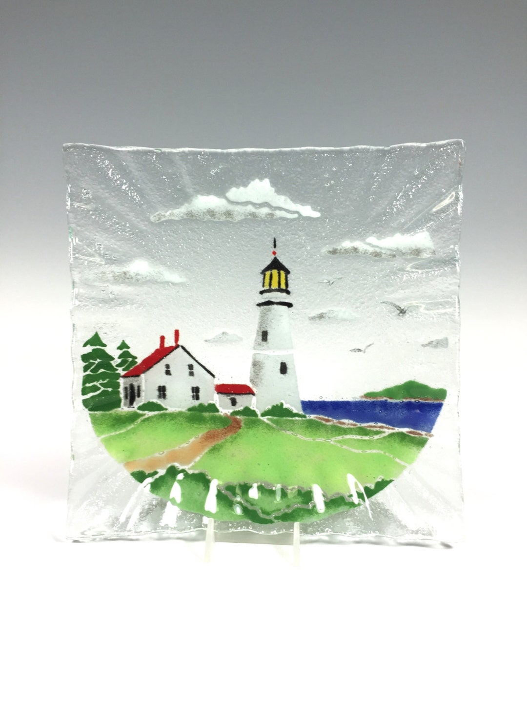 Lighthouse Plate, Fused Glass, Glass Lighthouse, Seashore, Lighthouse ...