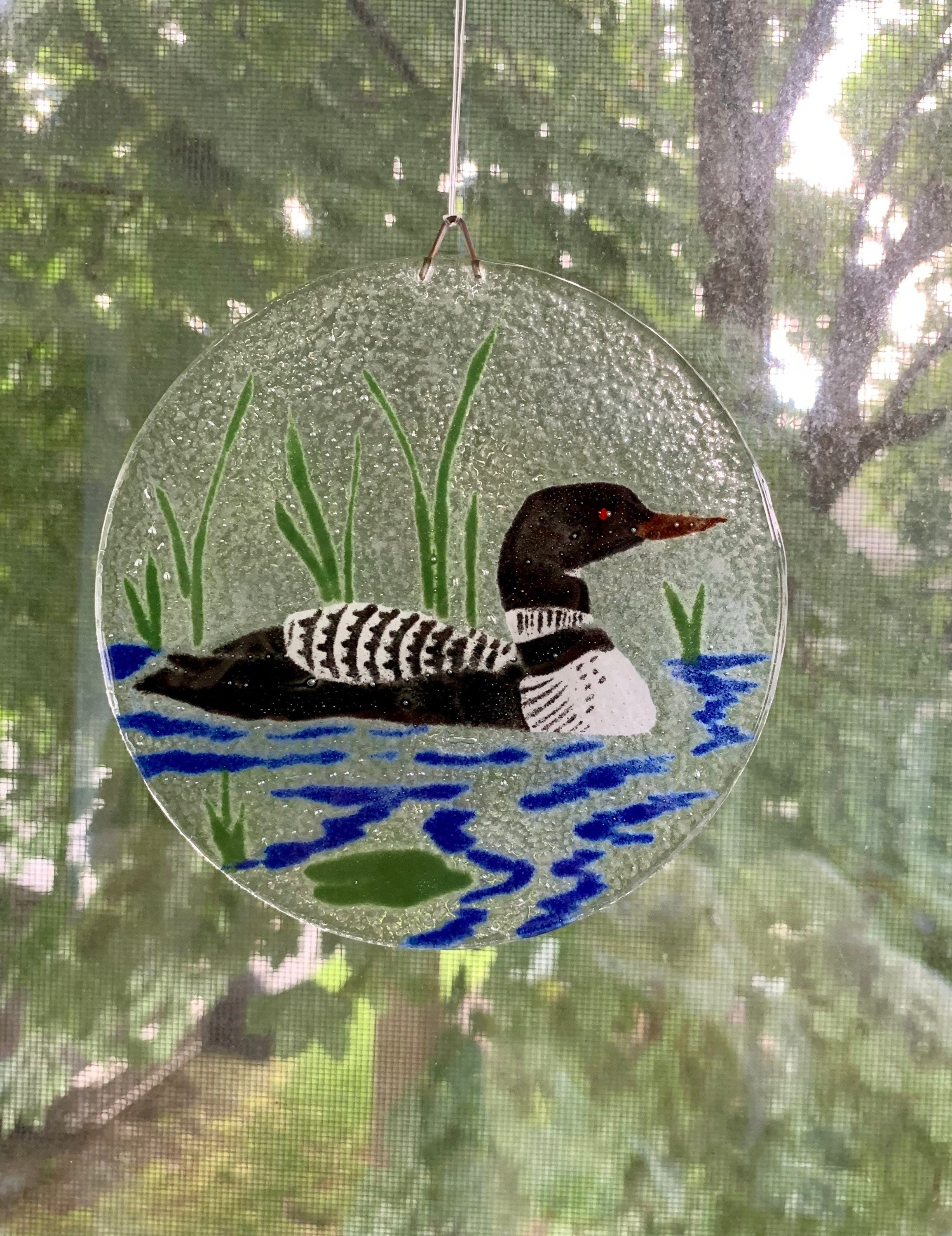 Loon Suncatcher, Loon Window Hanging, Lake, Fused Glass, Sun Catcher ...