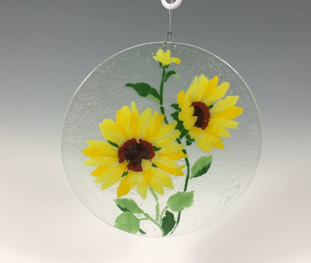 Sunflower Suncatcher, Fused Glass, Large Sun Catcher - Etsy