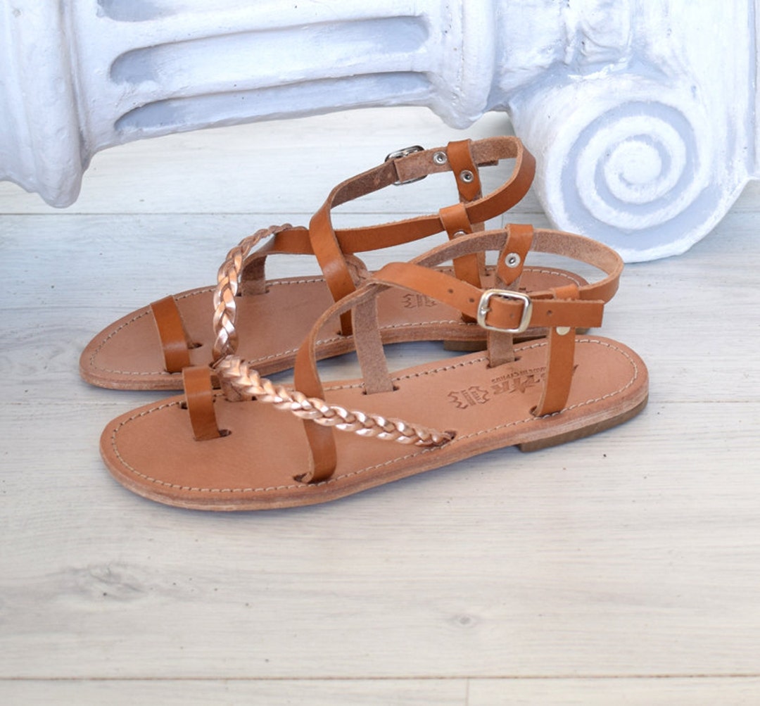 Women's Sandals With Braid and Toe Ring Handmade With Leather ...