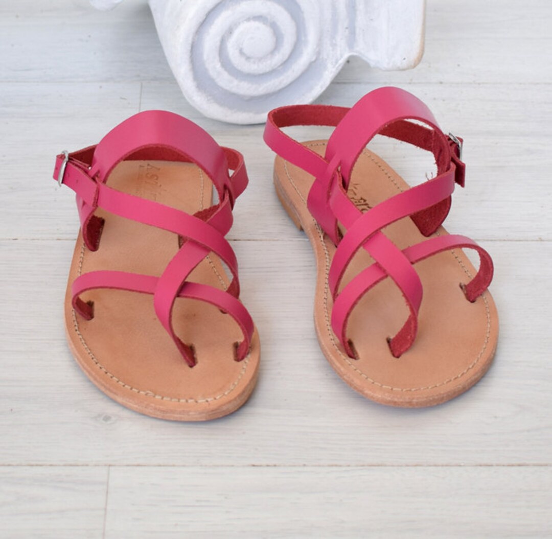 Unisex Handmade Sandals With Genuine Leather in Fuchsia Color, Leather ...