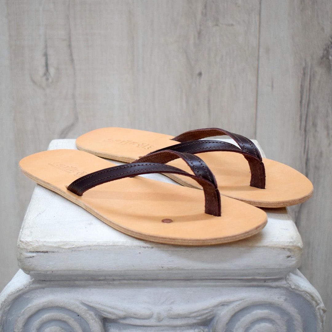 Men’s Grounding Leather Flip Flops – Handmade Barefoot Sandals With ...