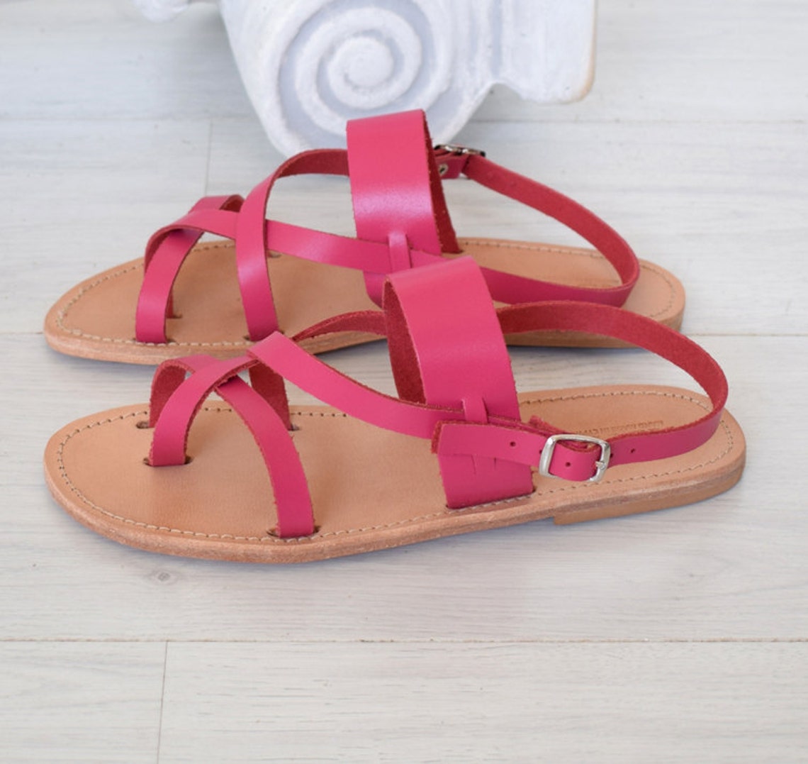 Unisex Handmade Sandals With Genuine Leather in Fuchsia Color | Etsy