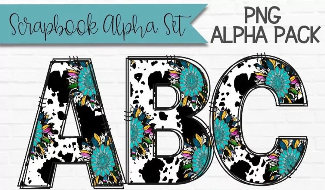 Cow Print Doodle Letters | Sunflower Scrapbook Alpha Set - Etsy