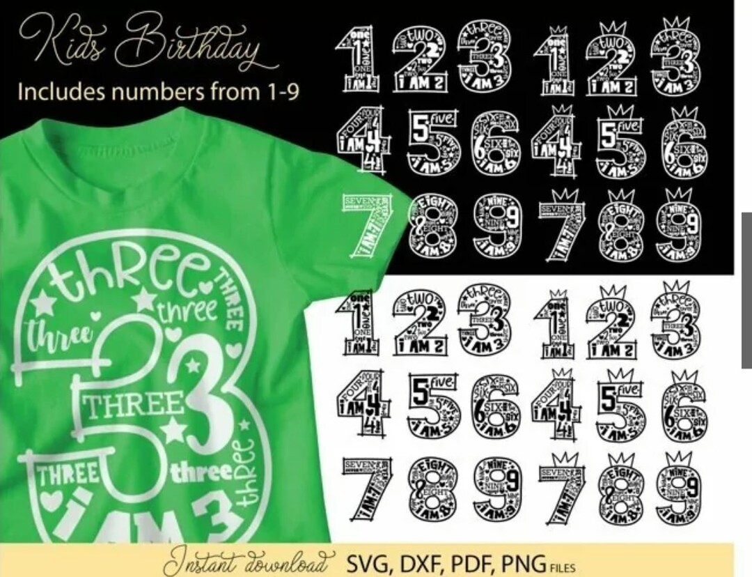 Birthday Numbers 1-9 Kids Shirt Designs - Etsy