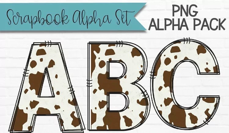 Cow Print Doodle Letters | Animal Print Sublimation Alphabets - Etsy