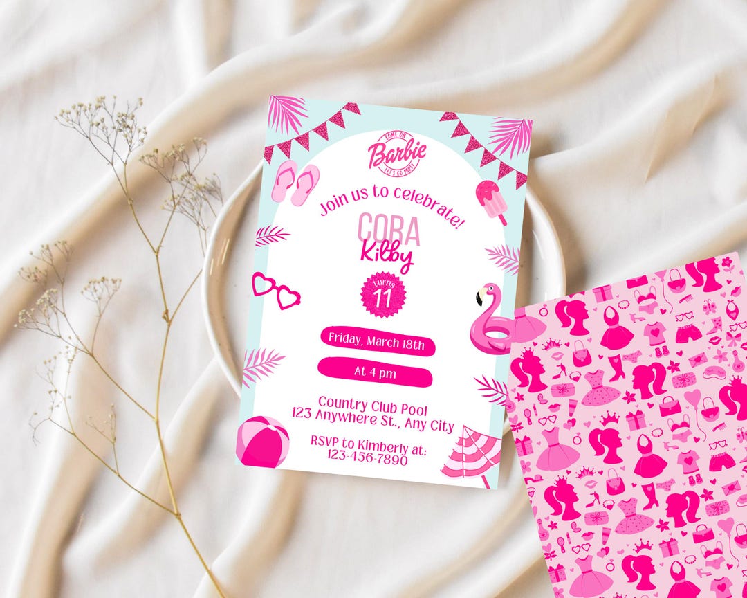 Editable Pink Invitation, Pink Doll Birthday Party, Pink Makeup Party ...