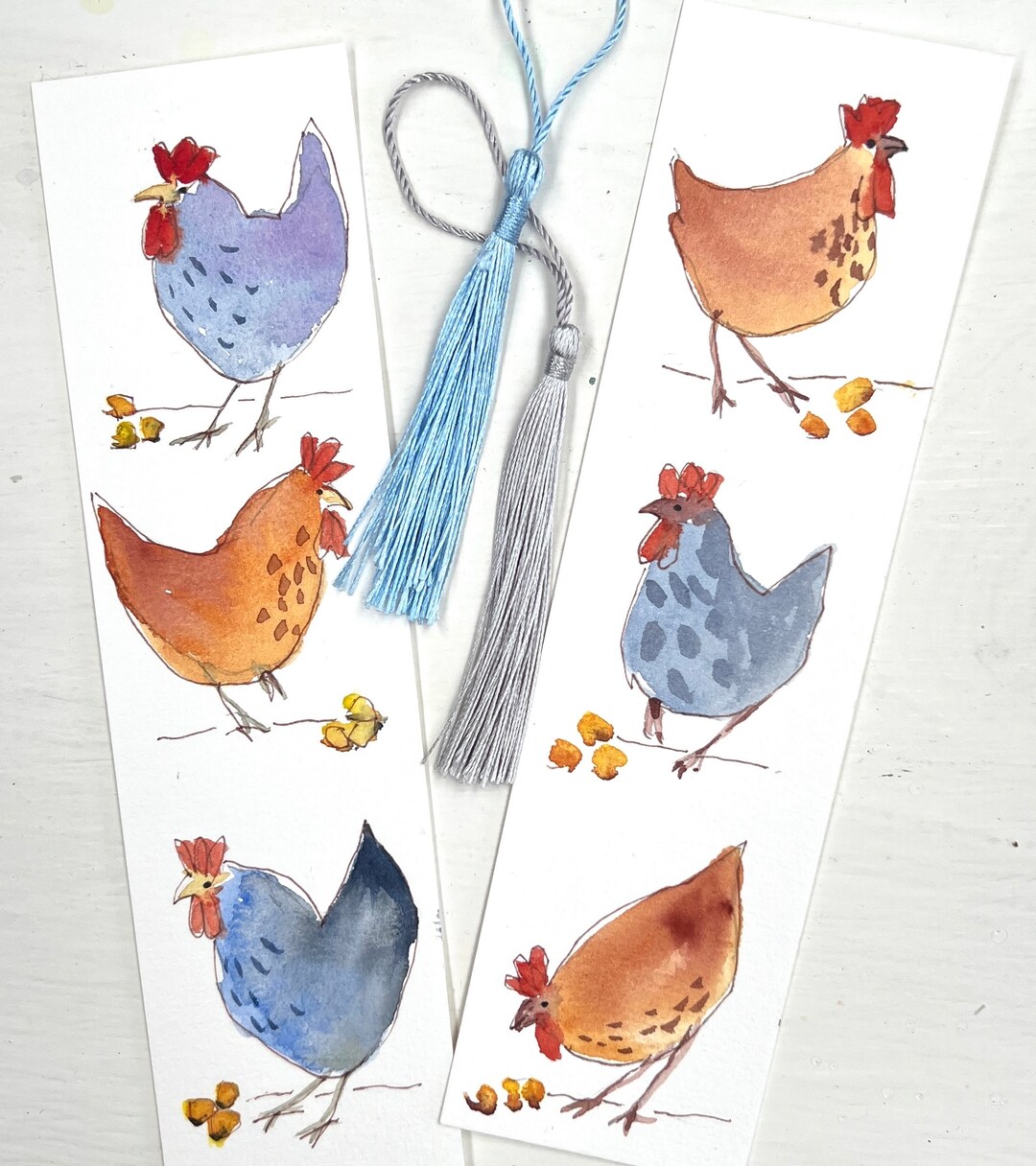 Set of Two Hand Painted CHICKEN Watercolor Bookmarks by Diane Antone - Etsy