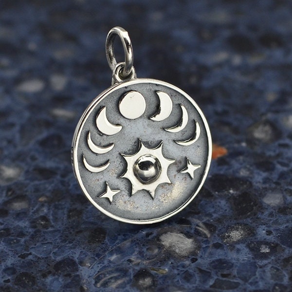 Sterling Silver Moon Phases and Sun Charm. 925 Sun and Moon Phase Charm ...