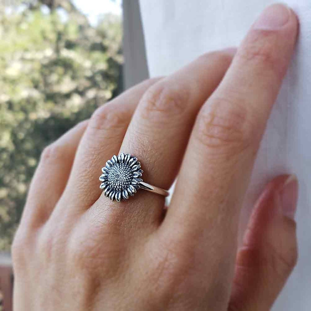 Sunflower Ring Sterling Silver 925 Solid Sterling Silver Sunflower Ring ...