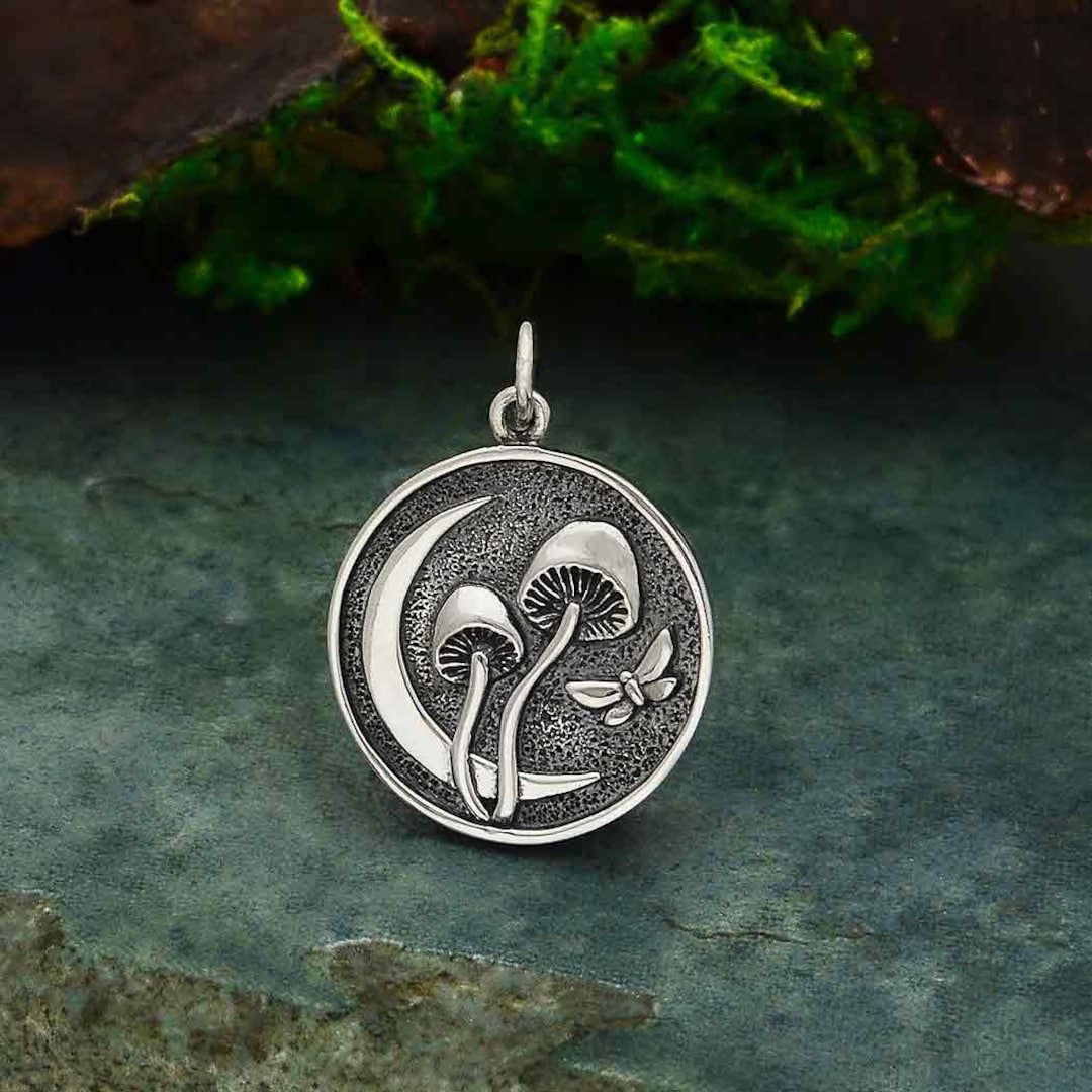 Mushroom and Moon Pendant .925 Sterling Silver Mushroom Pendant ...