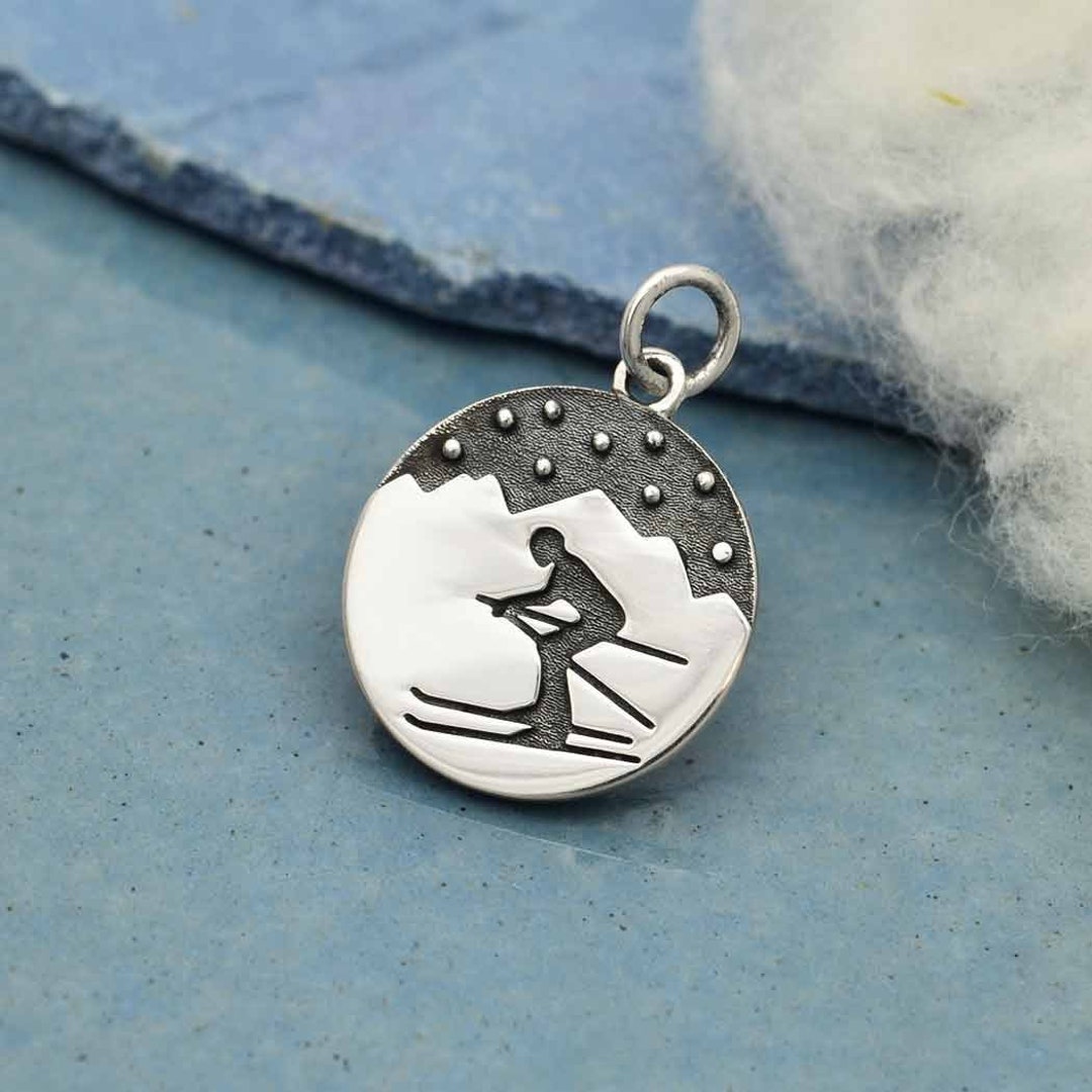 Ski Charm 925 Sterling Silver Skiing Charm. Skier or Snowboarder Mini ...
