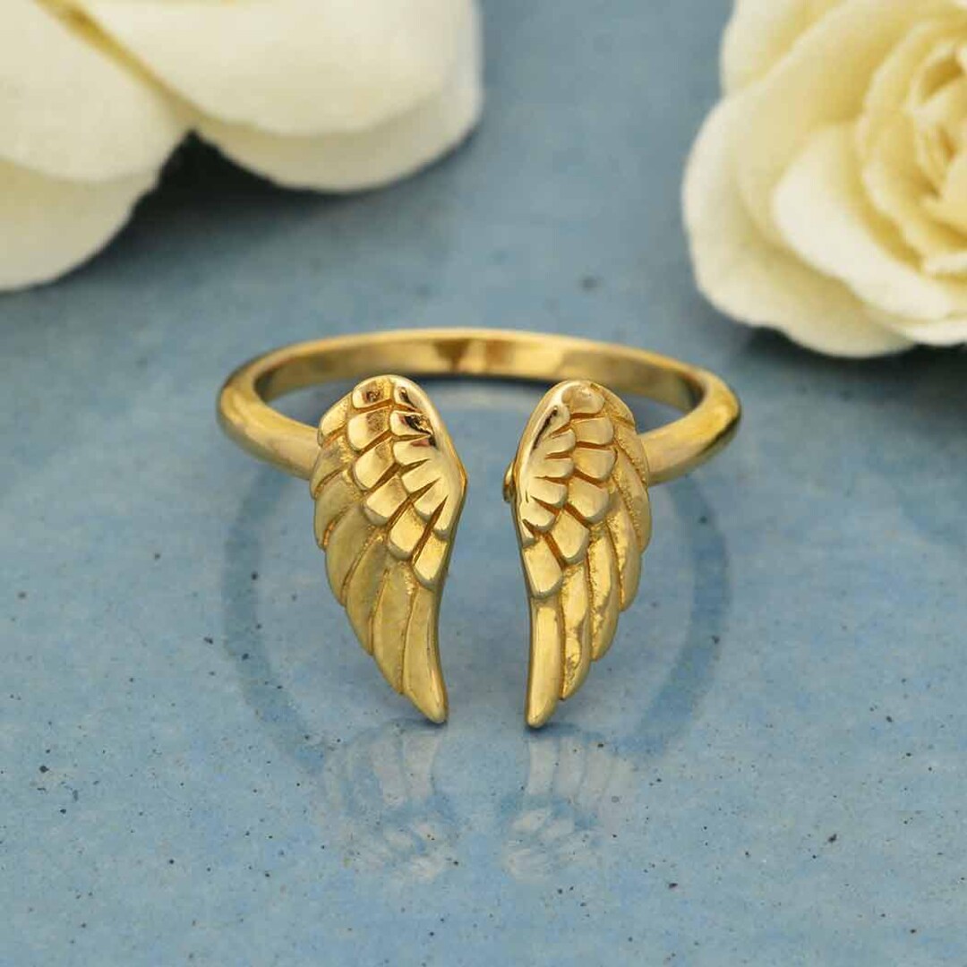 Gold Angel Wings Ring Solid Bronze Adjustable Ring Wing Jewelry Angel ...