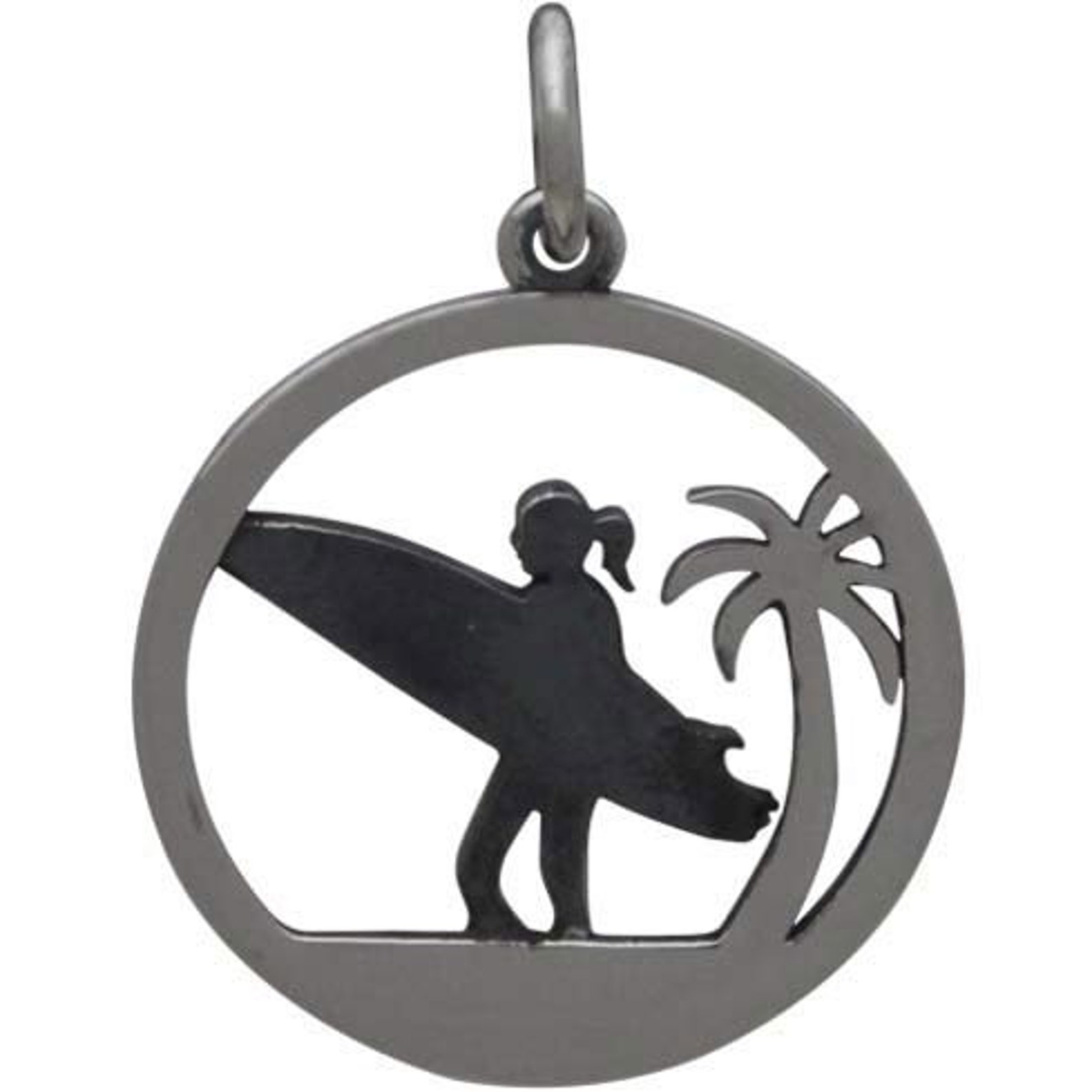 Surf Girl Charm Sterling Silver Surfing Girl Pendant Surfer Charm 925 ...