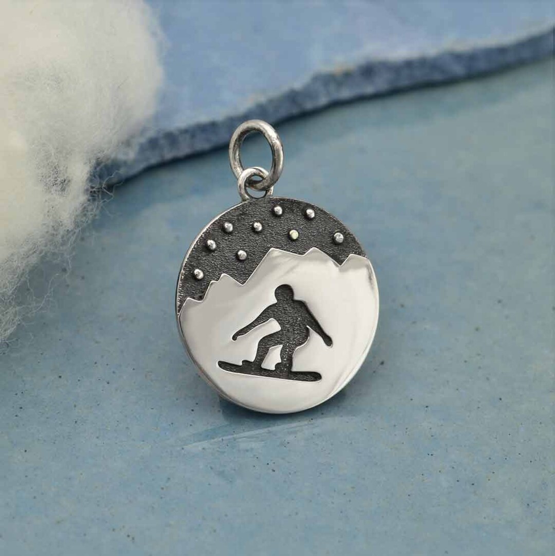 Snowboarding Charm .925 Sterling Silver Skiing Charm. Snowboarder ...