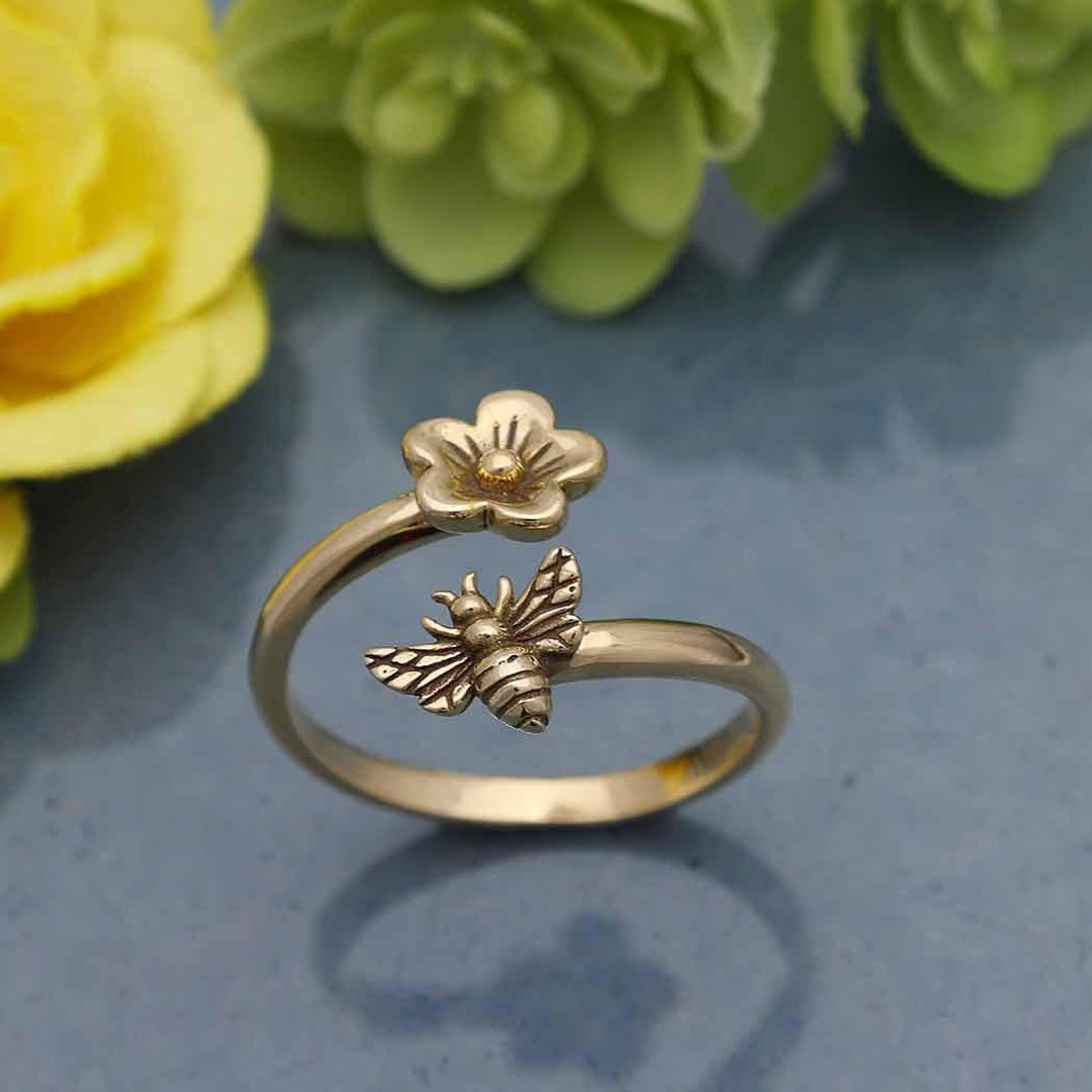 Gold Bee Ring Solid Bronze Adjustable Ring Wing Jewelry Bee Ring - Etsy