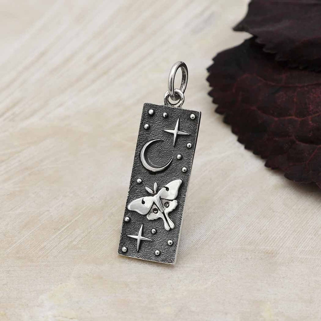 Luna Moth Charm 925 Sterling Silver Moth and Moon Pendant. Sterling ...