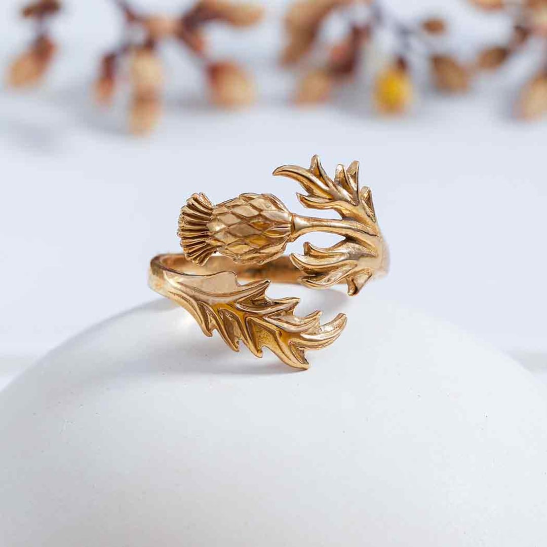 Gold Thistle Ring Solid Bronze Adjustable Ring Thistle Jewelry Amulet ...