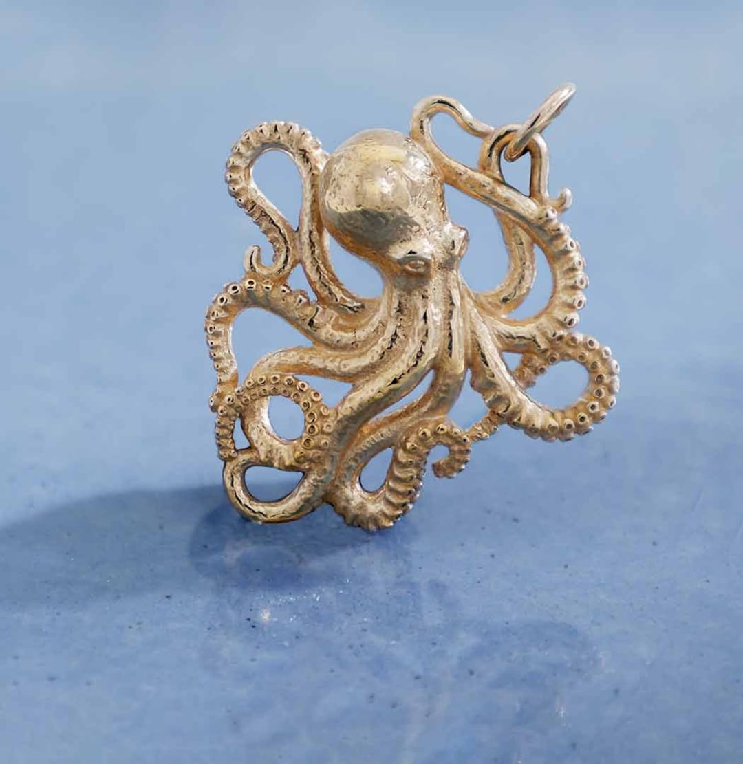 Gold Octopus Pendant - Solid Bronze Octopus Charm on 14K Gold Filled ...