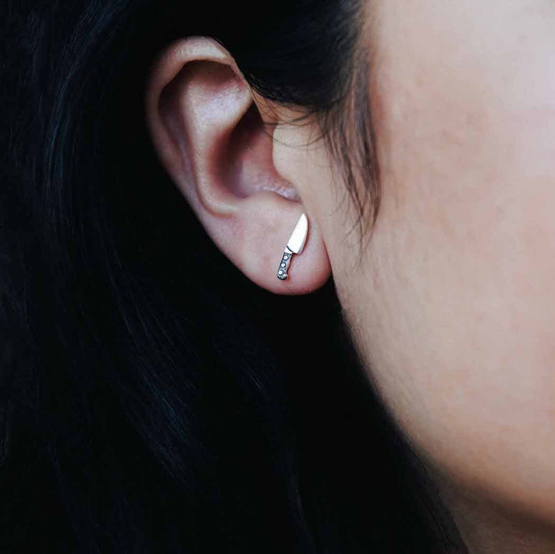 Tiny Butcher Knife Earrings or Charm 925 Sterling Silver Chef Charm ...