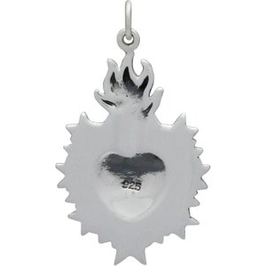 Sterling Silver Flaming Sacred Heart Charm. Bronze Sacred Heart Pendant ...