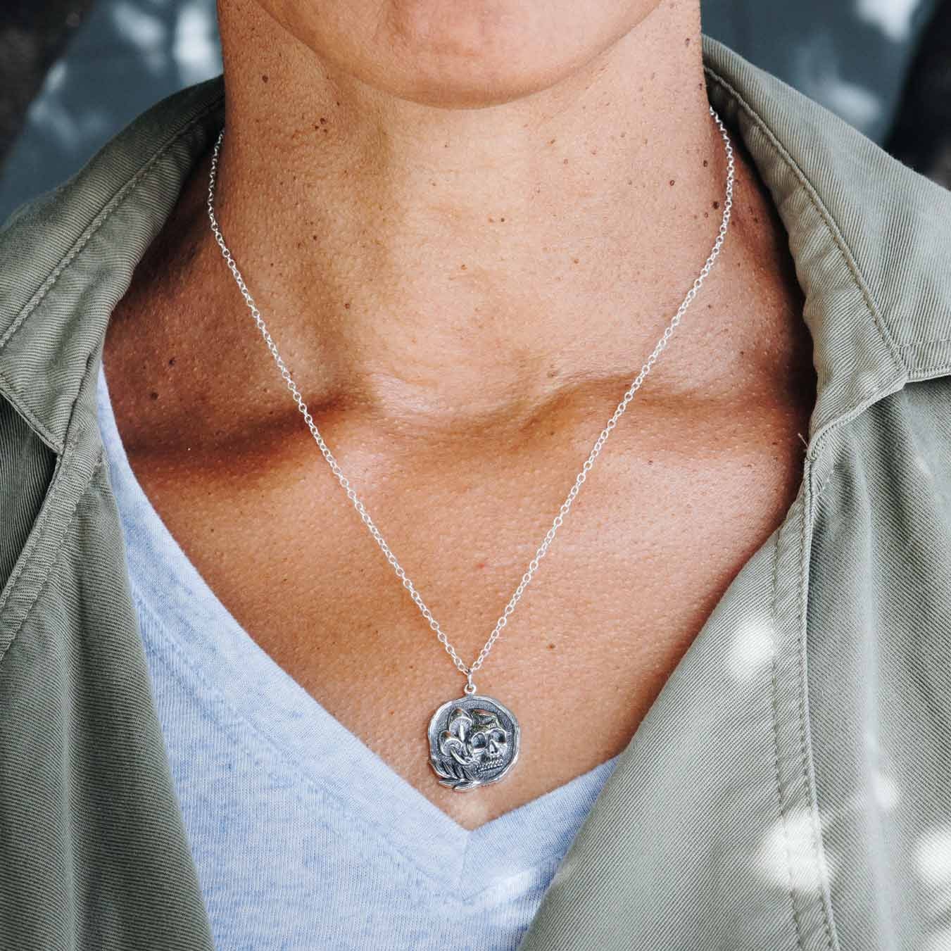 Skull Pendant .925 Sterling Silver Mushroom Pendant. Gold Coin Mushroom ...