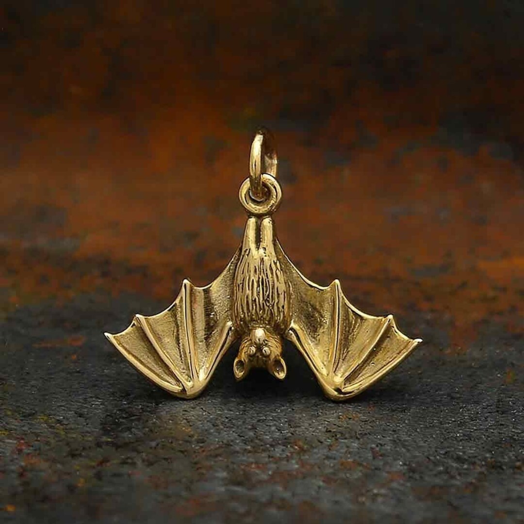 Hanging Bat Charm Solid Bronze or .925 Sterling Silver Bat Charm Silver ...