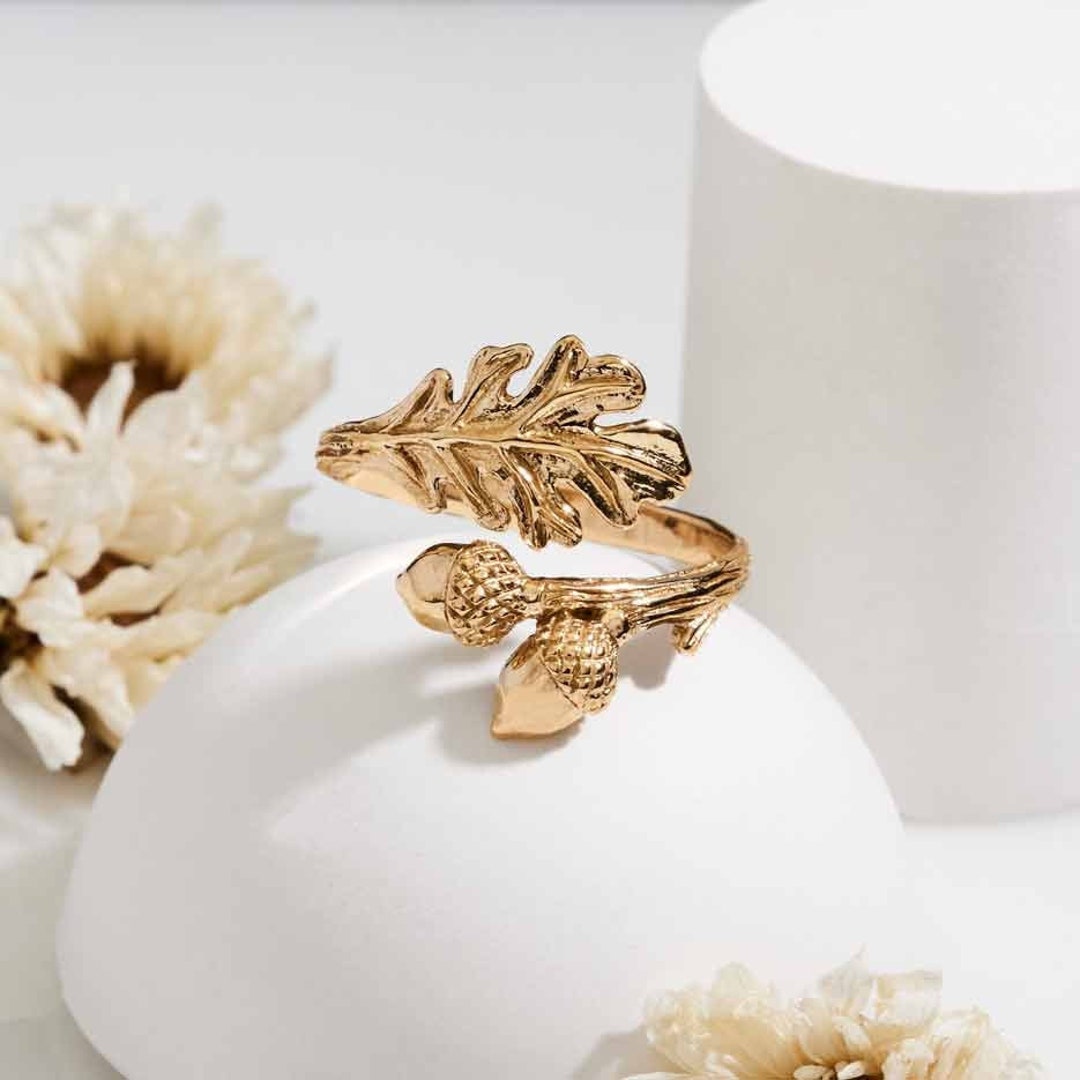 Gold Acorn Ring Adjustable Solid Bronze or Sterling Silver Oak Leaf and Acorn Adjustable Ring - Etsy