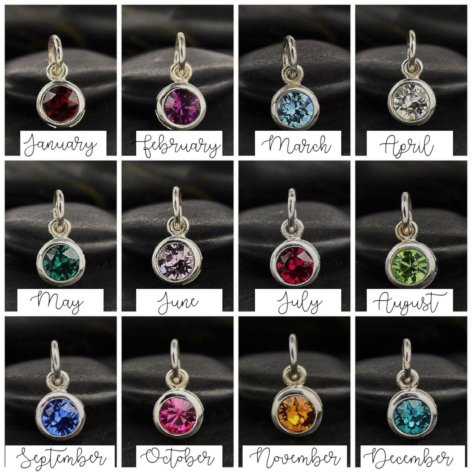 Sterling Silver Birthstone Charm .925 Sterling Sliver TINY - Etsy