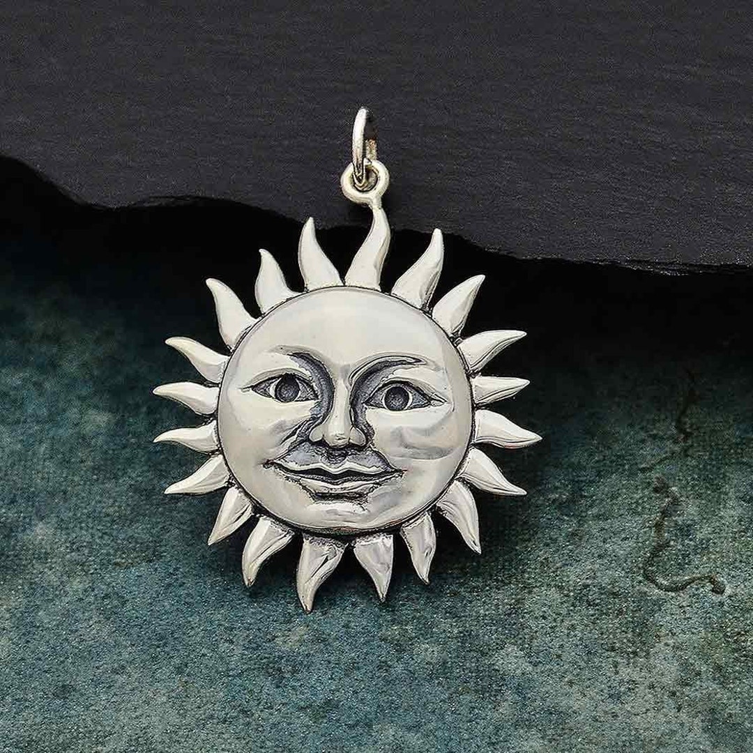 Sterling Silver Sun Charm. 925 Sterling Silver Smiling Sun Pendant ...